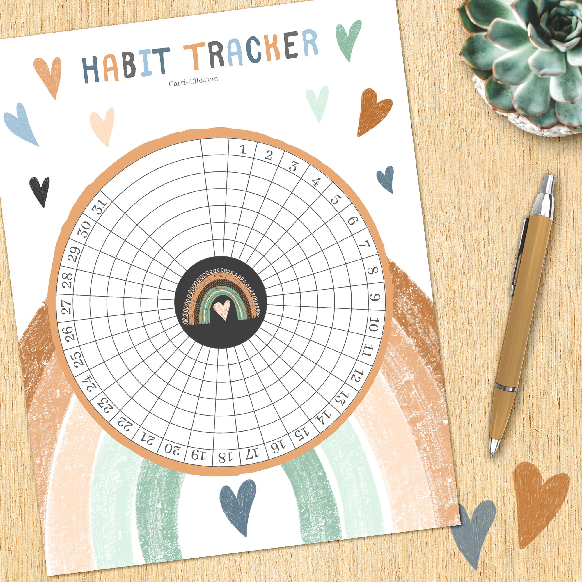 8.5x11 Boho Rainbow Circular Monthly Habit Tracker – Carrie Elle